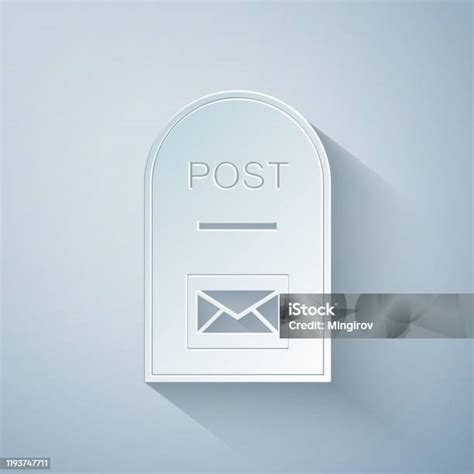 종이 잘라 사서함 아이콘입니다 회색 배경에 격리 된 포스트 박스 아이콘 종이 아트 스타일입니다 벡터 일러스트레이션 3차원 형태에 대한 스톡 벡터 아트 및 기타 이미지