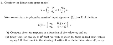 Solved 1 Consider The Linear State Space Model 0 1
