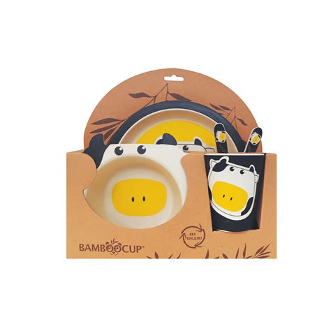 Бамбуков комплект за хранене от 5 части Крава