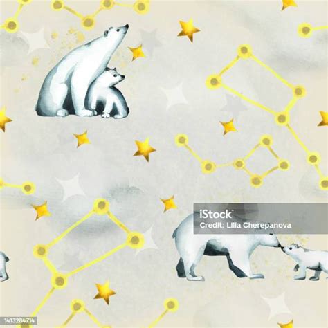 부드러운 통풍이 잘되는 빛 배경에 흰 곰 별 및 별자리가있는 완벽한 패턴 0명에 대한 스톡 벡터 아트 및 기타 이미지 0명 겨울 곰 Istock