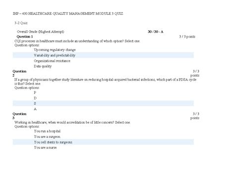 IHP Healthcare Quality Management Module QUIZ IHP HEALTHCARE QUALITY MANAGEMENT