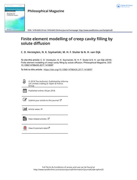 Pdf Finite Element Modelling Of Creep Cavity Filling By Solute Diffusion