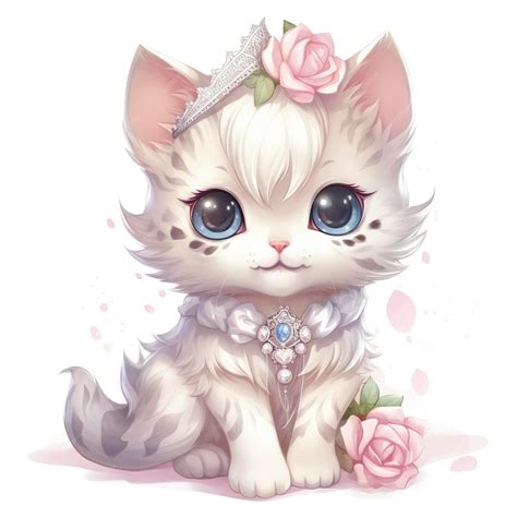 Premium Photo Cute Princess Kitty In Anime Style With White Background