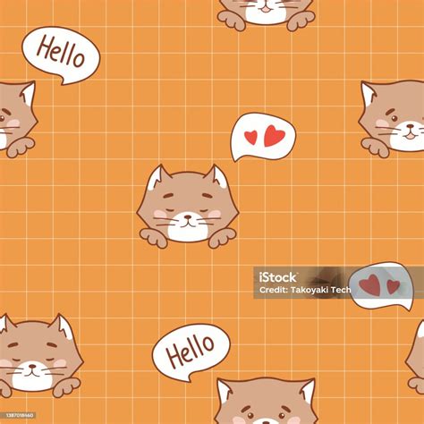 귀여운 고양이 원활한 패턴 남녀 공용 의류 직물 직물 섬유 커버 또는 장식만화 키티 고양이와 벡터 체크 무늬 배경 심장과 텍스트