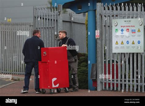 Workers Leave The Wrightbus Chassis Plant In Antrim Northern Ireland