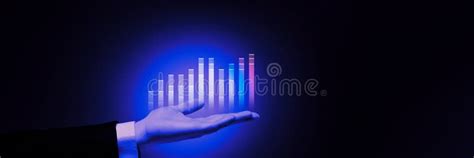 Holographic Display Of Bar Graphs Emerging From Hand Showcasing Modern Technology And Dynamic