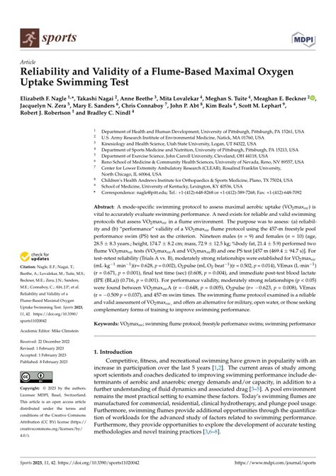 Pdf Reliability And Validity Of A Flume Based Maximal Oxygen Uptake