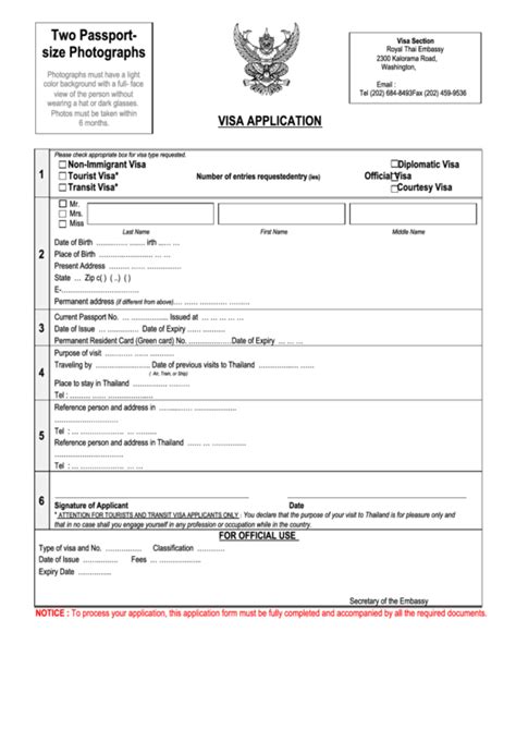 Visa Application Form Thai Embassy Washington Dc Printable Pdf Download