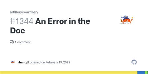 An Error In The Doc · Issue 1344 · Artilleryioartillery · Github