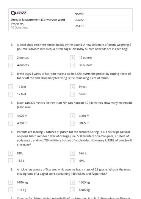 50 Measurement Word Problems Worksheets For 6th Grade On Quizizz Worksheets Library