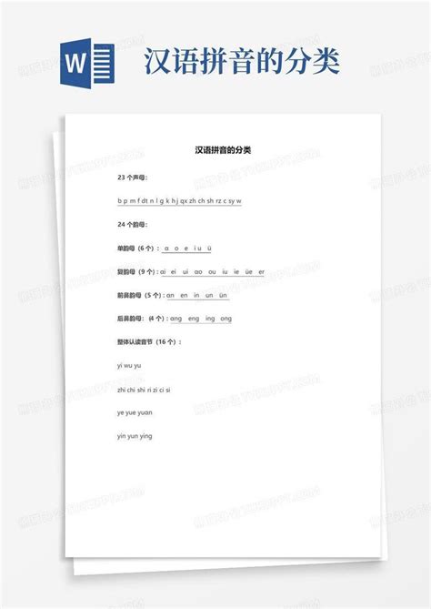 汉语拼音的分类word模板下载编号lannbmxo熊猫办公