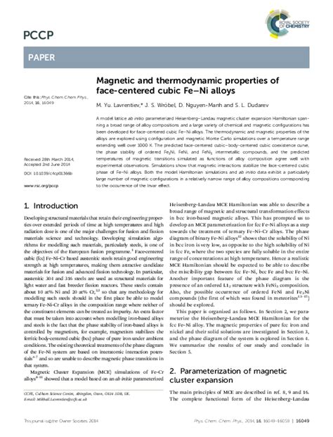 Pdf Magnetic And Thermodynamic Properties Of Face Centered Cubic Fe