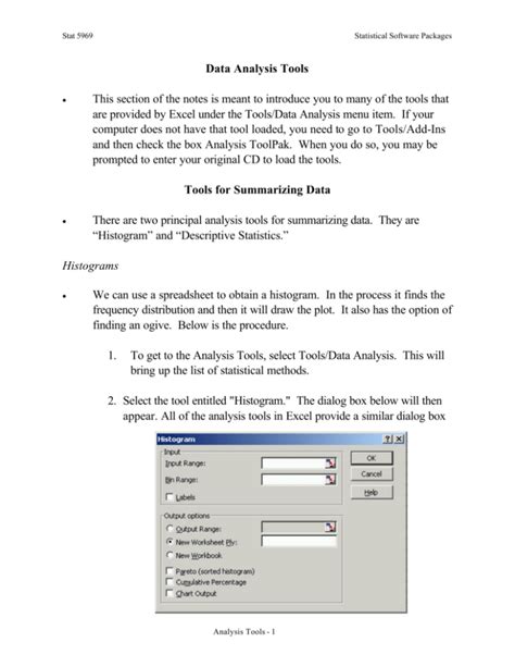 Excel Analysis Tools