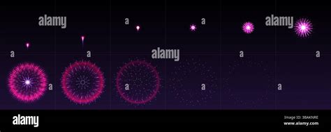 Pink Firework Effect Animation Frames Set Exploding Firecracker Stages From Small Flares To