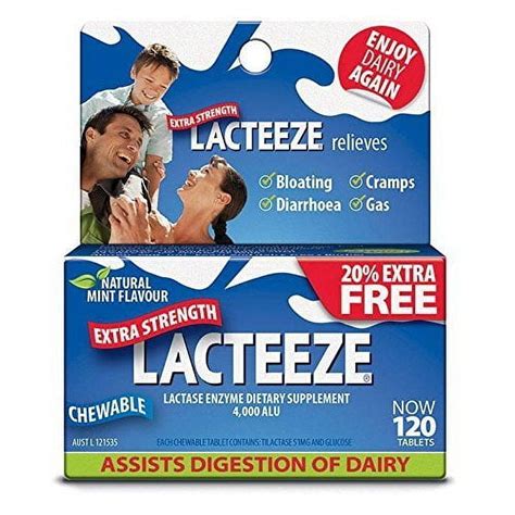Lacteeze Chewable Tablets 100 Mint Flavor Helps Reduce Symptoms Of