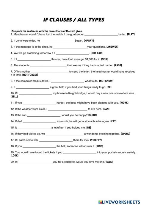 If Clauses Type 1 2 3 Online Exercise For Live Worksheets