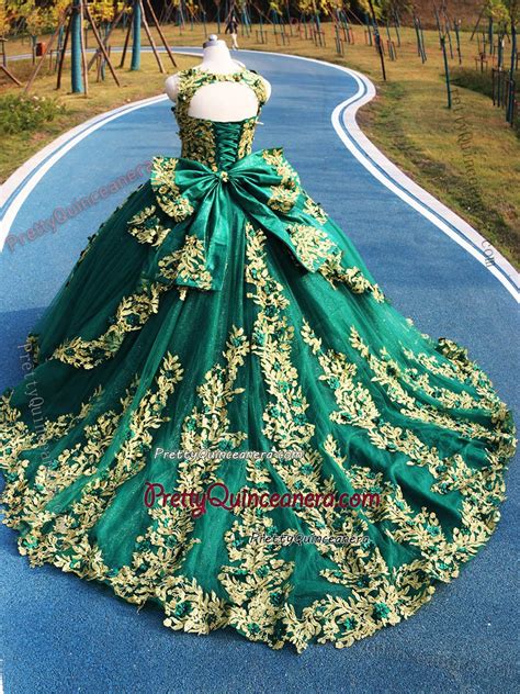 Glitter Tulle 3d Floral Detachable Straps Long Royal Train Quinceanera
