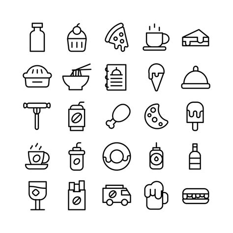 Fast Food Icon Set Vector Line For Website Mobile App Presentation Social Media Suitable For