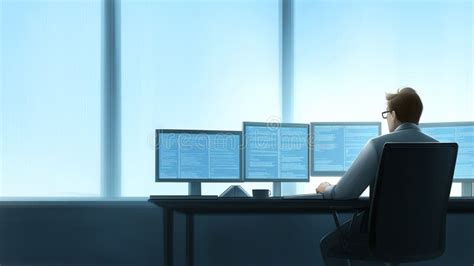 Software Developer Coding On Computers With Multiple Screens Working