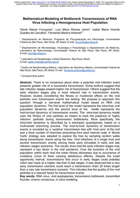 Pdf Mathematical Modeling Of Bottleneck Transmissions Of Rna Virus Infecting A Homogeneous