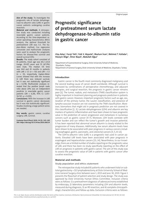 Pdf Prognostic Significance Of Pretreatment Serum Lactate