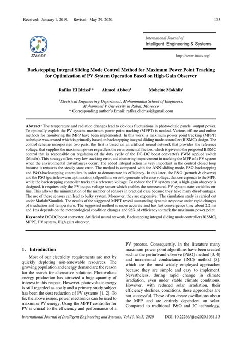 pdf backstepping integral sliding mode control method for maximum