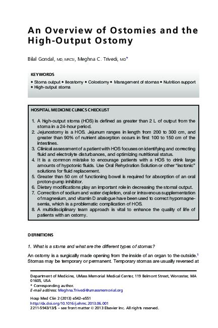 Pdf An Overview Of Ostomies And The High Output Ostomy
