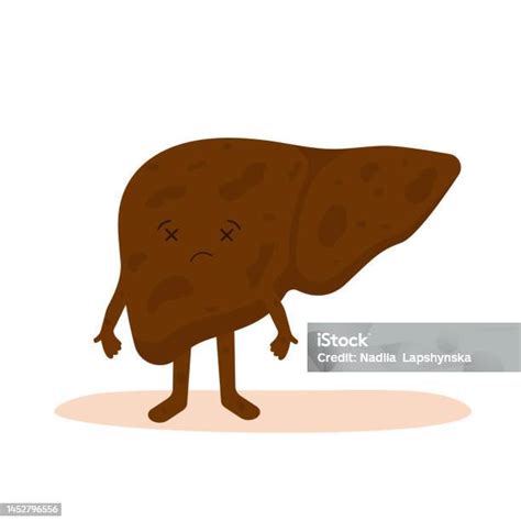 인간의 간경변 아픈 만화 캐릭터 개념 평면과 만화 스타일의 벡터 그림 간 내부 기관에 대한 스톡 벡터 아트 및 기타 이미지