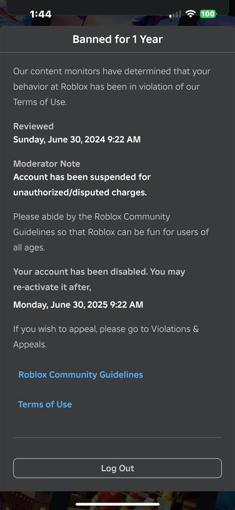 I Got Banned For 1 Year Rrobloxbans