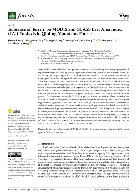 Pdf Influence Of Terrain On Modis And Glass Leaf Area Index Lai