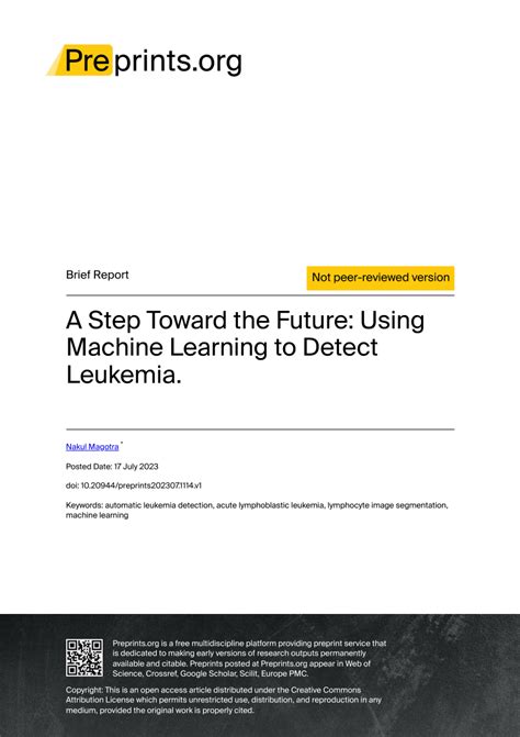 Pdf A Step Toward The Future Using Machine Learning To Detect Leukemia