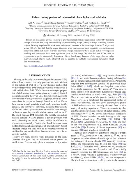 Pdf Pulsar Timing Probes Of Primordial Black Holes And Subhalos