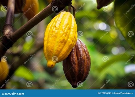 Cocoa Tree With Ripe Fruits Closeup Chocolate Ai Generated Stock Illustration Illustration