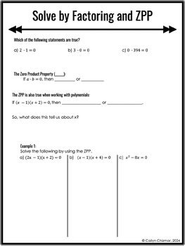 Solving Quadratic Equations By Factoring And ZPP Guided Notes TPT