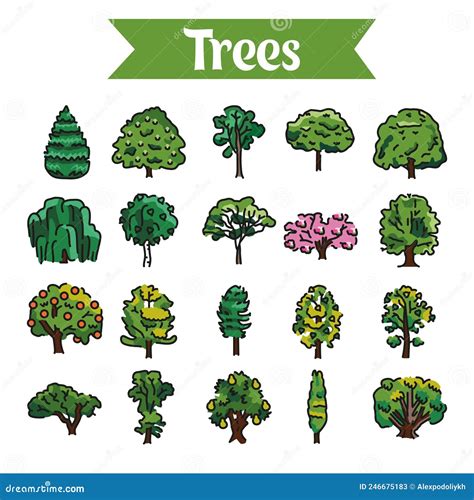 trees line icons set isolated vector element stock vector