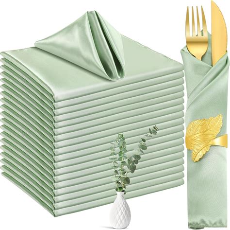 Tatuo 50 Pack Sage Green Cloth Napkins 17 X 17 Inch Silky
