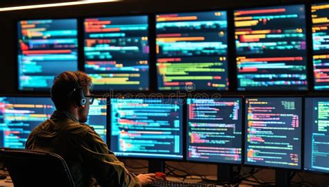 A Cybersecurity Analyst Observes Numerous Screens With Real Time Data Ensuring Network Security