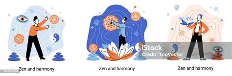 선과 조화 은유 명상 연습 균형 조화 및 마음챙김 개념 차분한 사람 휴식 Cult에 대한 스톡 벡터 아트 및 기타 이미지