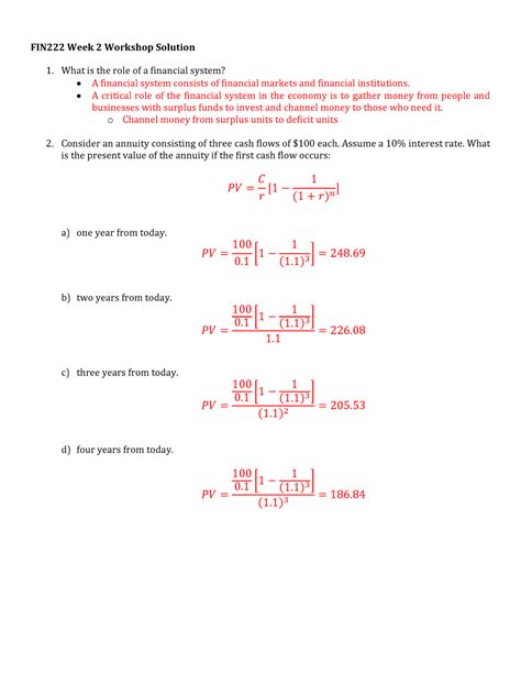Week 2 Workshop Questions And Answers Fin222 Week 2 Workshop Solution