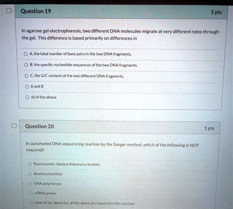 solved question 19 1pts in agarose gel electrophoresis two different