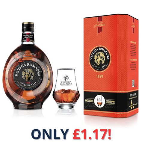 Vecchia Romagna Etichetta Nera Brandy Tpack With Glass 1852