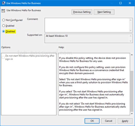 How To Disable Windows Hello PIN Setup In Windows Password Recovery