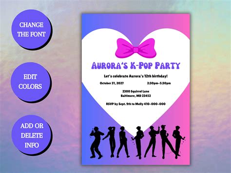Invitación De Cumpleaños De K Pop Invitación De K Pop Invitación De