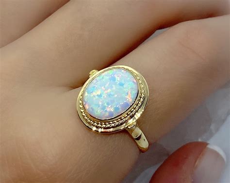 Natural Opal Ring Gold Ring Opal 14k Gold Ring Oval Opal Ring