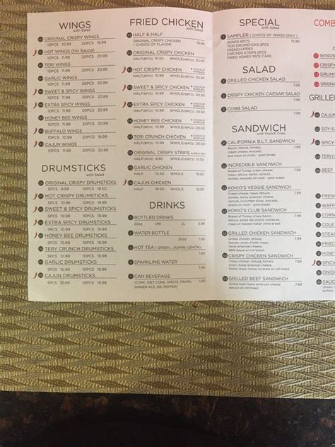 Menu At Kokio Chicken Restaurant Los Angeles W 6th St