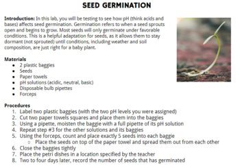 Seed Germination Lab Handout CER Rubric By Bio Bouquet TpT