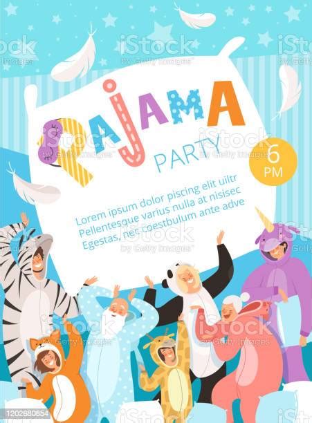 파자마 파티 의상 잠옷 잠옷 축하 어린이와 부모 벡터 플래카드 포스터 초대 파자마에 대한 스톡 벡터 아트 및 기타 이미지 파자마 파티 아이 Istock