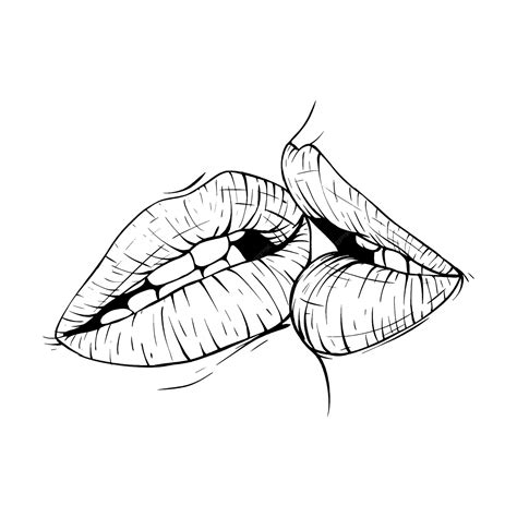 Couple Kissing Lips Sketch Vector Illustration Line Art Premium Vector