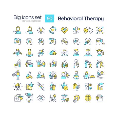 2d Editable Multicolor Big Line Icons Set Representing Behavioral Therapy Isolated Vector