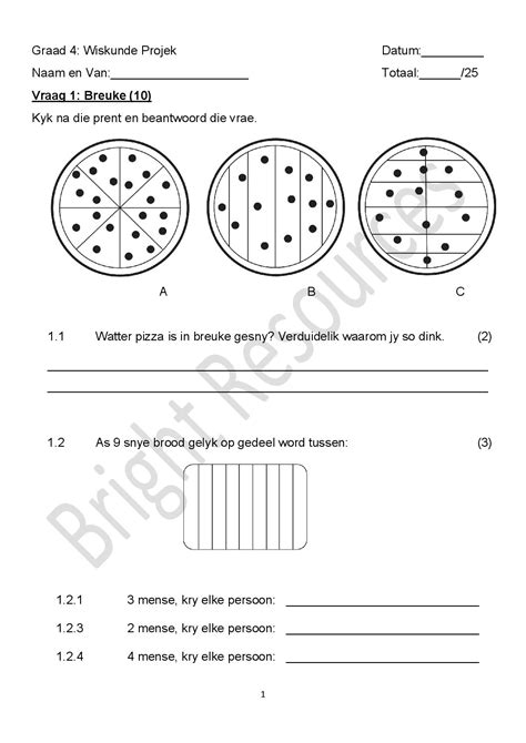 Graad 4 Wiskunde Kwartaal 3 Projek • Teacha